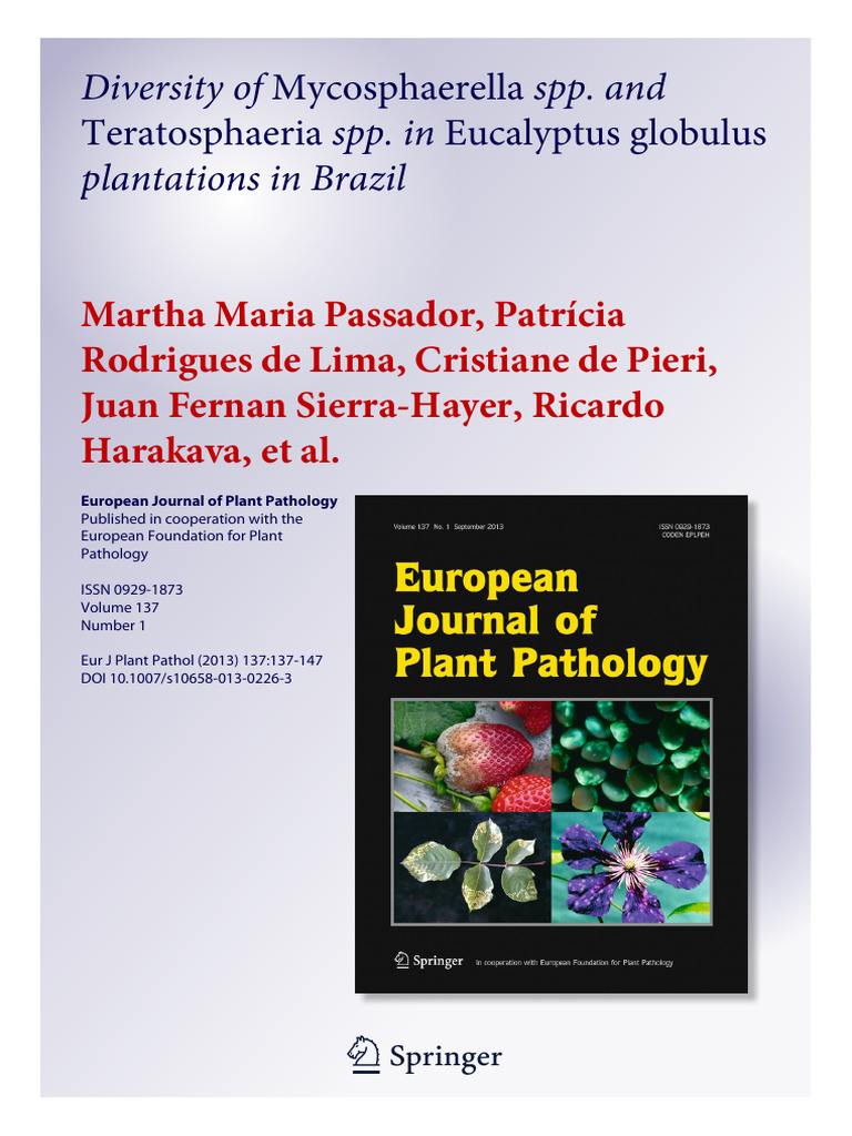 Diversity of Mycosphaerella Spp. and Teratosphaeria Spp. in Eucalyptus ...