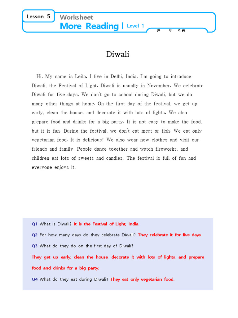 (답안) ME2 - L5 - More Reading - 143941 - | PDF | Thanksgiving | Thanksgiving Dinner