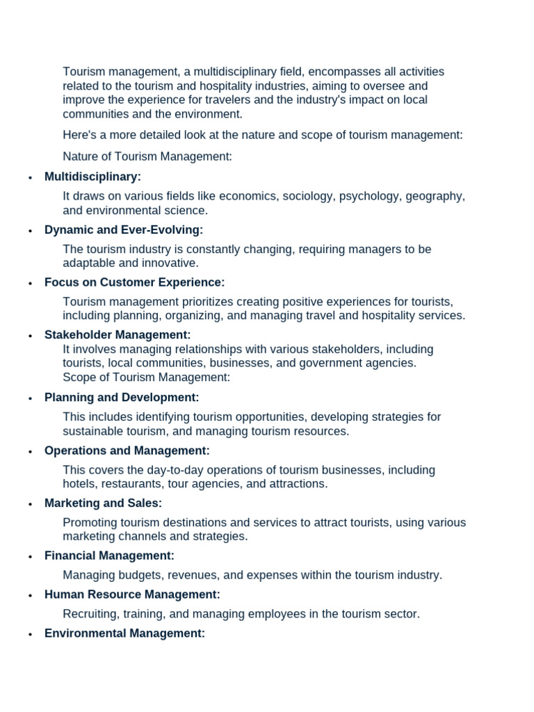 Overview of Tourism Management Practices | PDF | Tourism | Marketing