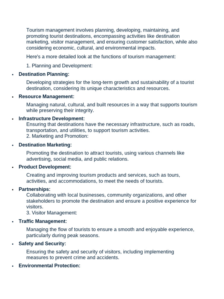 Overview of Tourism Management Functions | PDF | Tourism | Transport