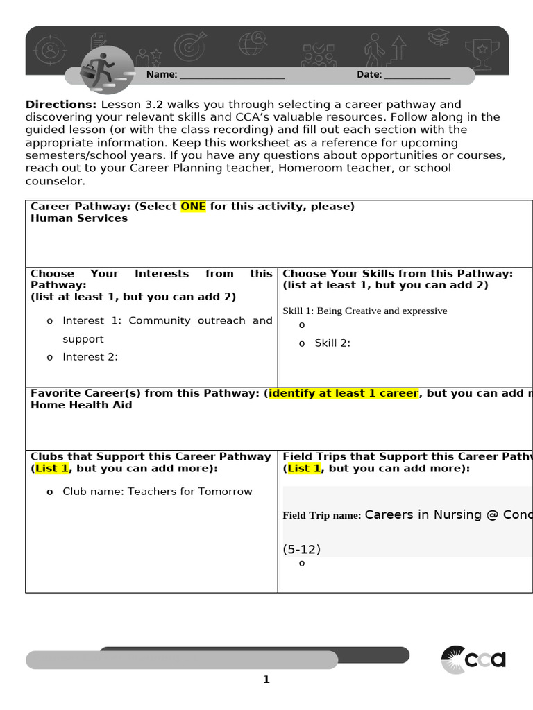 Lesson 3.2 Career Pathway Worksheet TWO | PDF