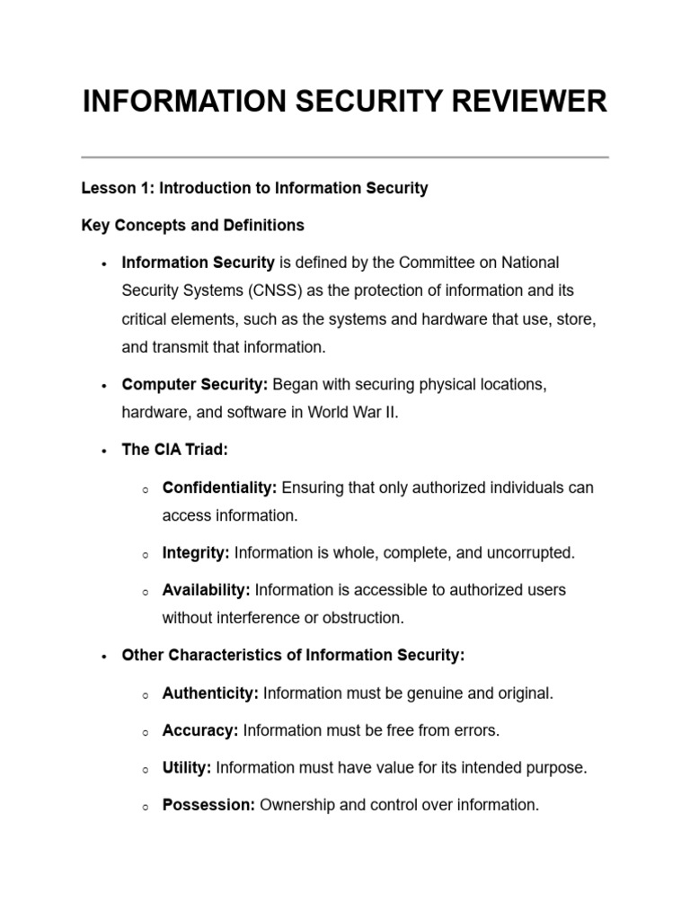 Information Security Reviewer Midterm | PDF | Computer Security | Security
