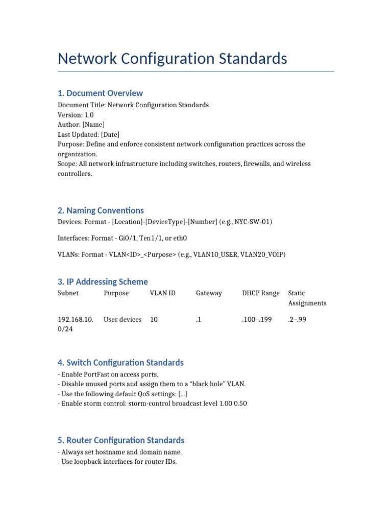 Network Configuration Standards | PDF