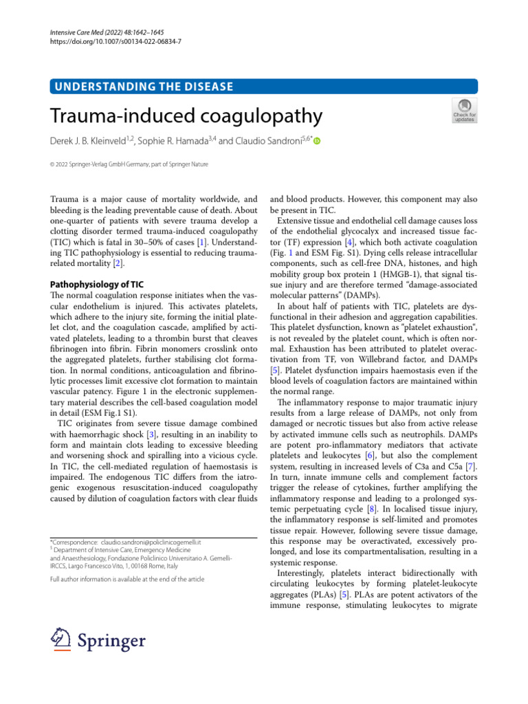 Trauma Induced Coagulopathy | PDF | Coagulation | Platelet
