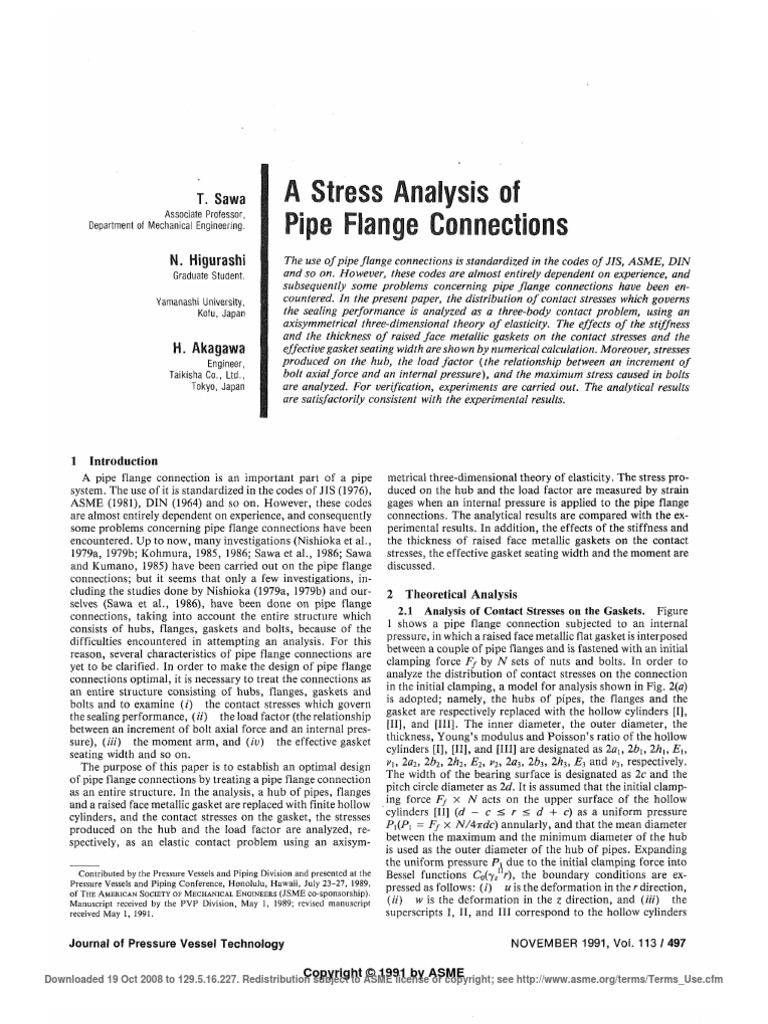 A Stress Analysis of Pipe Flange Connections | PDF