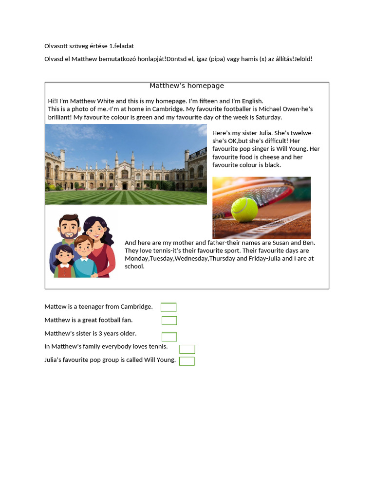 Országos Kompetenciamérés 6.o. (Angol) | PDF