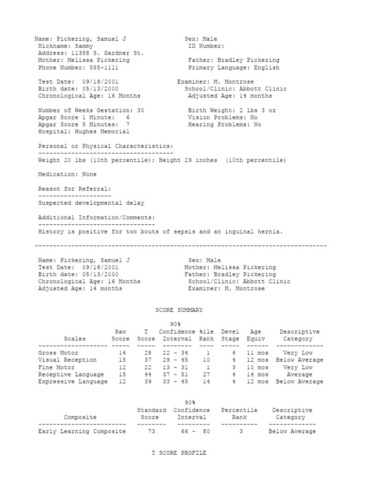Mullen Scales of Early Learning Sample Test Report | PDF | Gesture ...