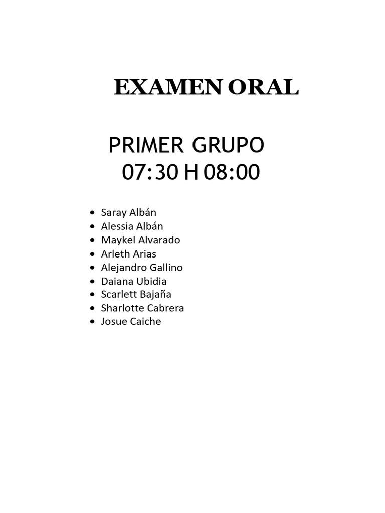 Examen Oral - Grupos | PDF