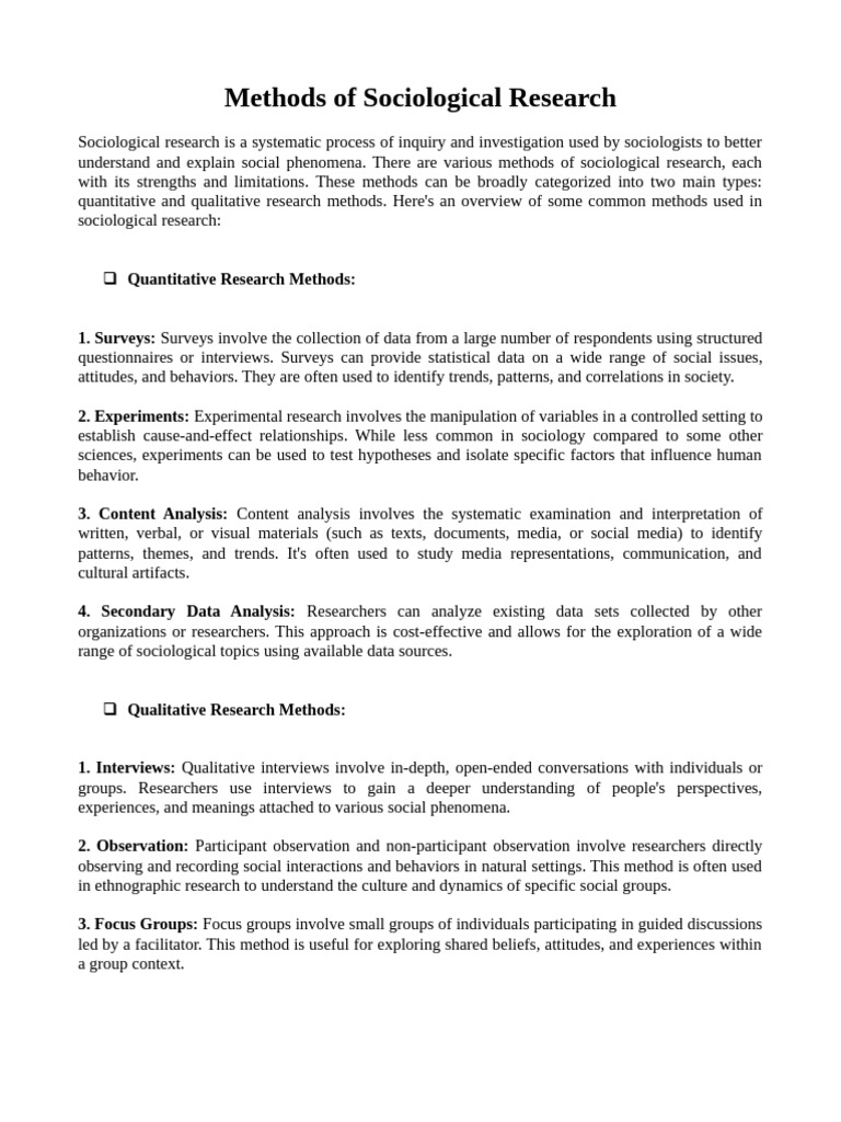 Methods of Sociological Research | PDF | Qualitative Research | Methodology