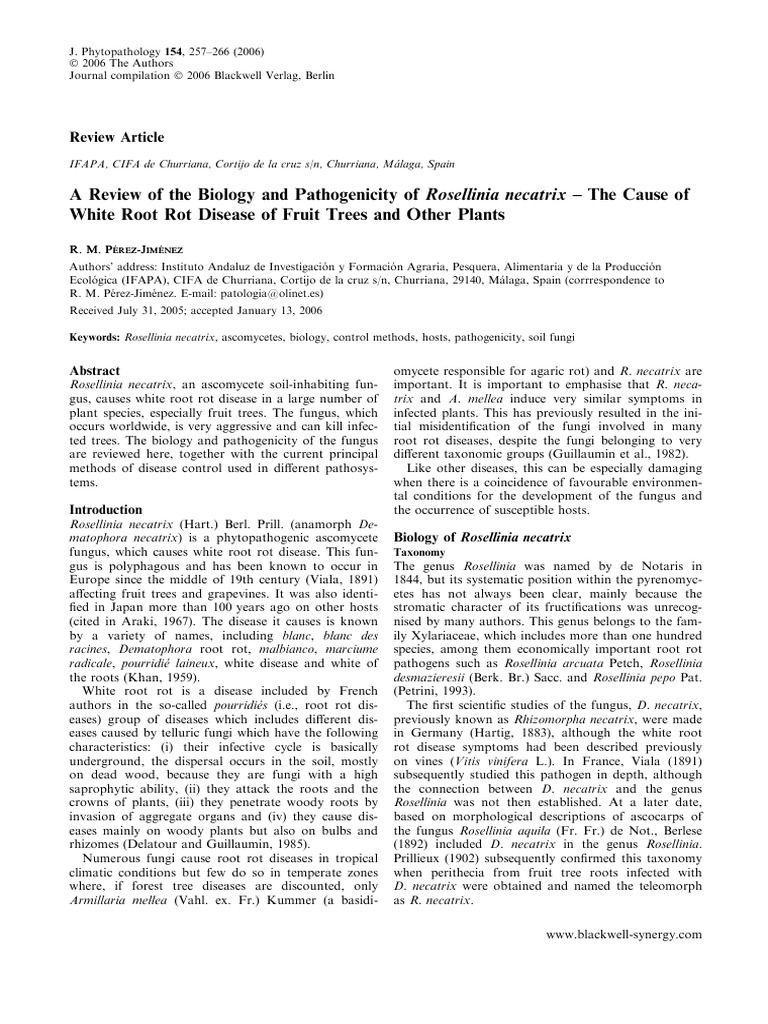 A Review of The Biology and Pathogenicity of Rosellinia Necatrix - The ...