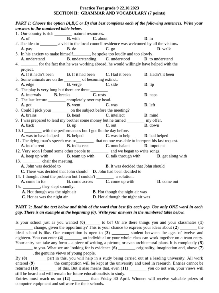 Practice Test Grade 9 22.10.2023 | PDF | Greenhouse Effect | Venus