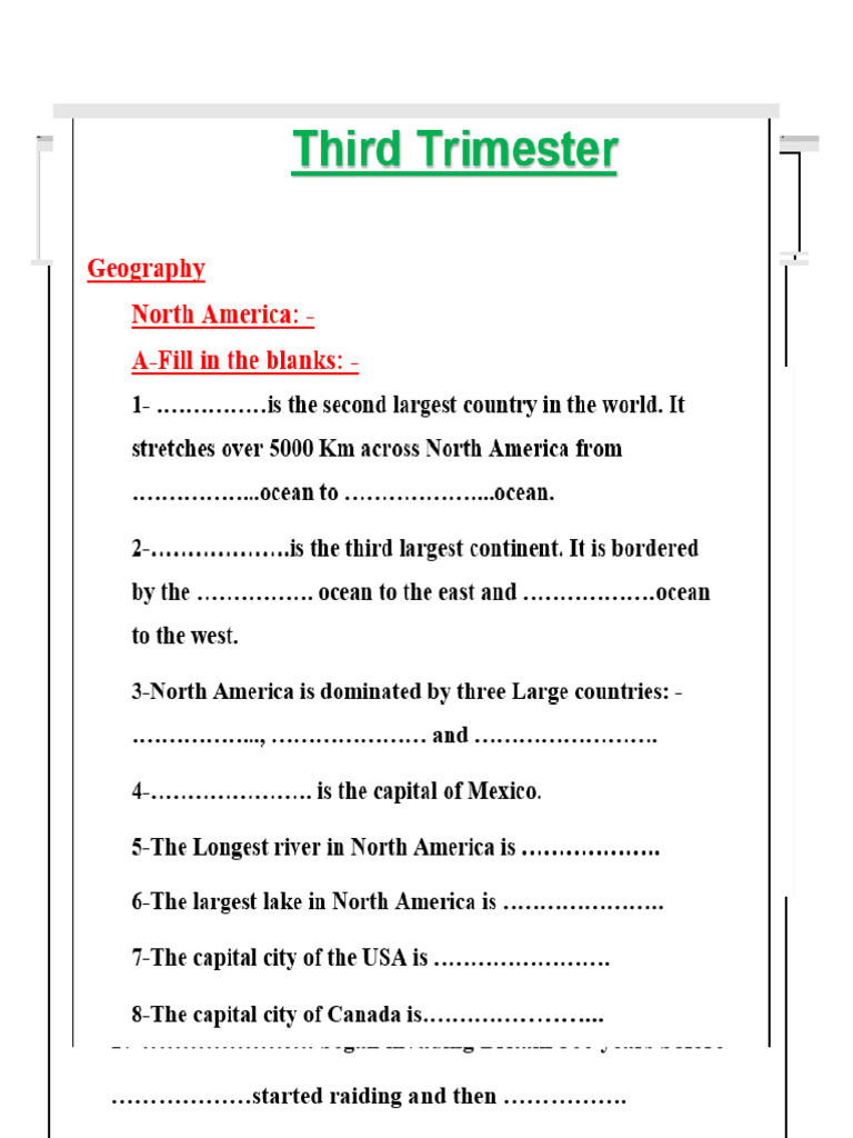 Revision Sheets Third Trimester | PDF