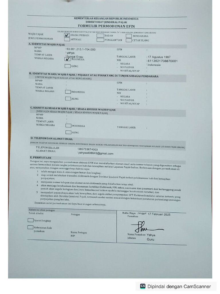 Formulir Permohonana EFIN | PDF