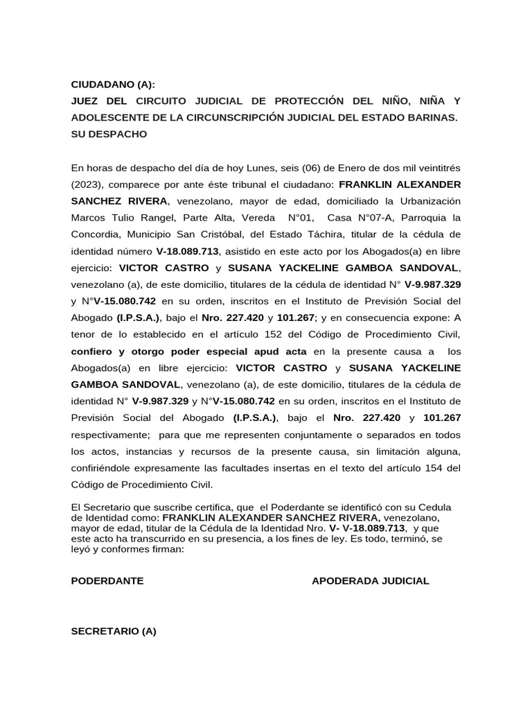 DIVORCIO POR DESAFECTO 1070 FRANKIN y PODER APUD ACTA | PDF