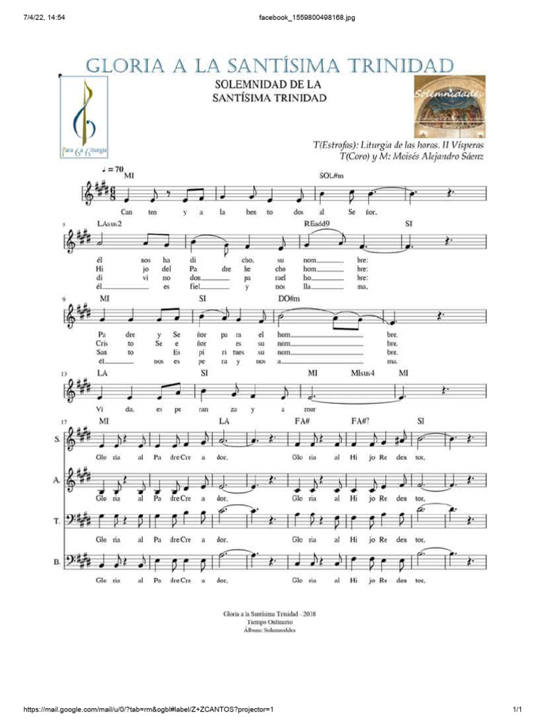 GLORIA A LA SANTISIMA TRINIDAD Moises Alejandro Saenz | PDF