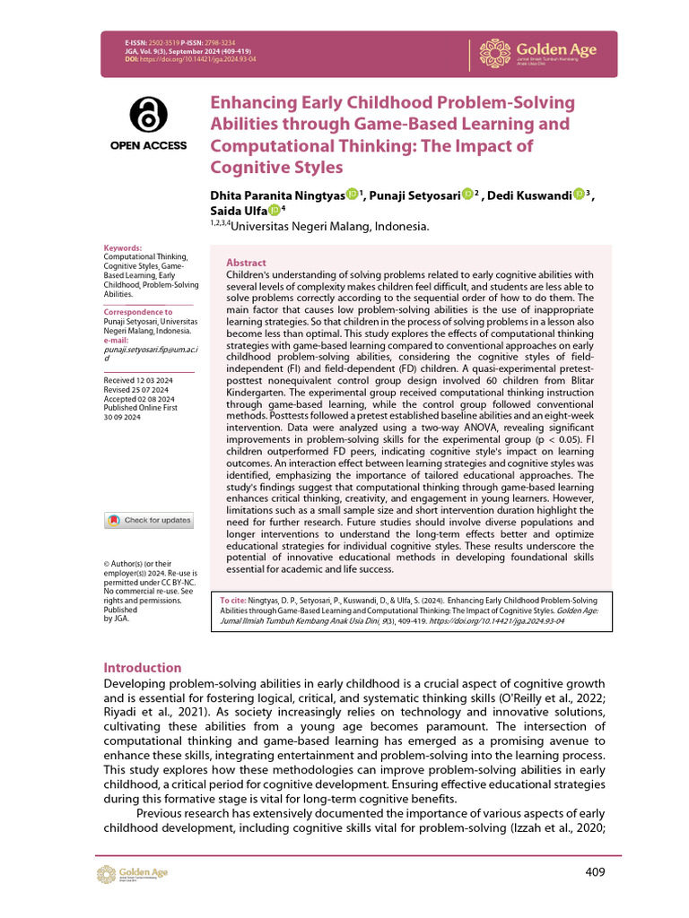 Enhancing Early Childhood Problem-Solving Abilitie | PDF | Normal ...