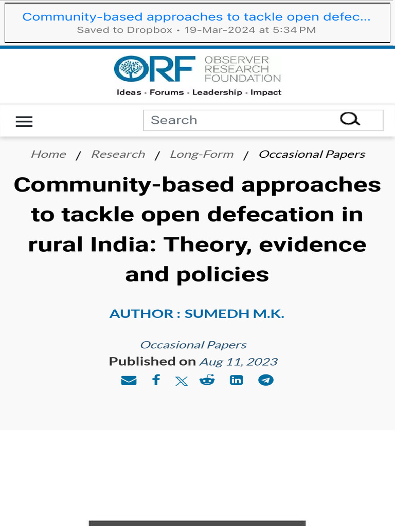 Community-Based Approaches To Tackle Open Defecation in Rural India ...