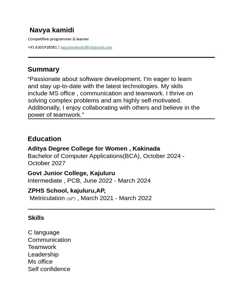 Navya Resume2025 | PDF