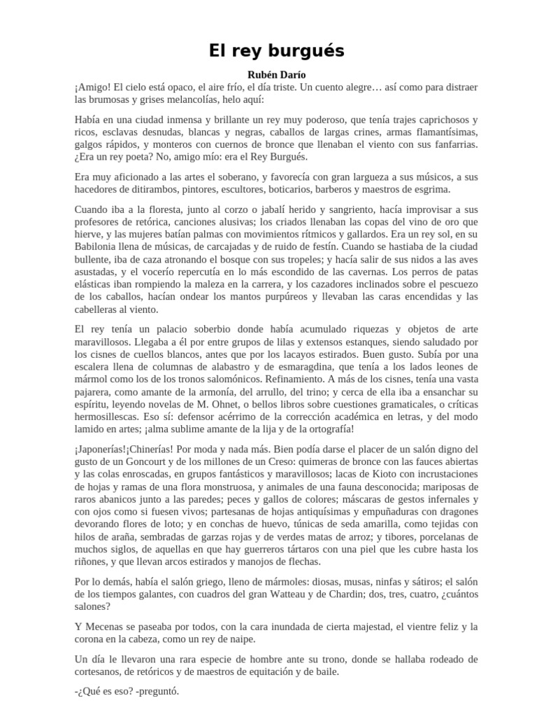 El Rey Burgués: Poema de Rubén Darío | PDF