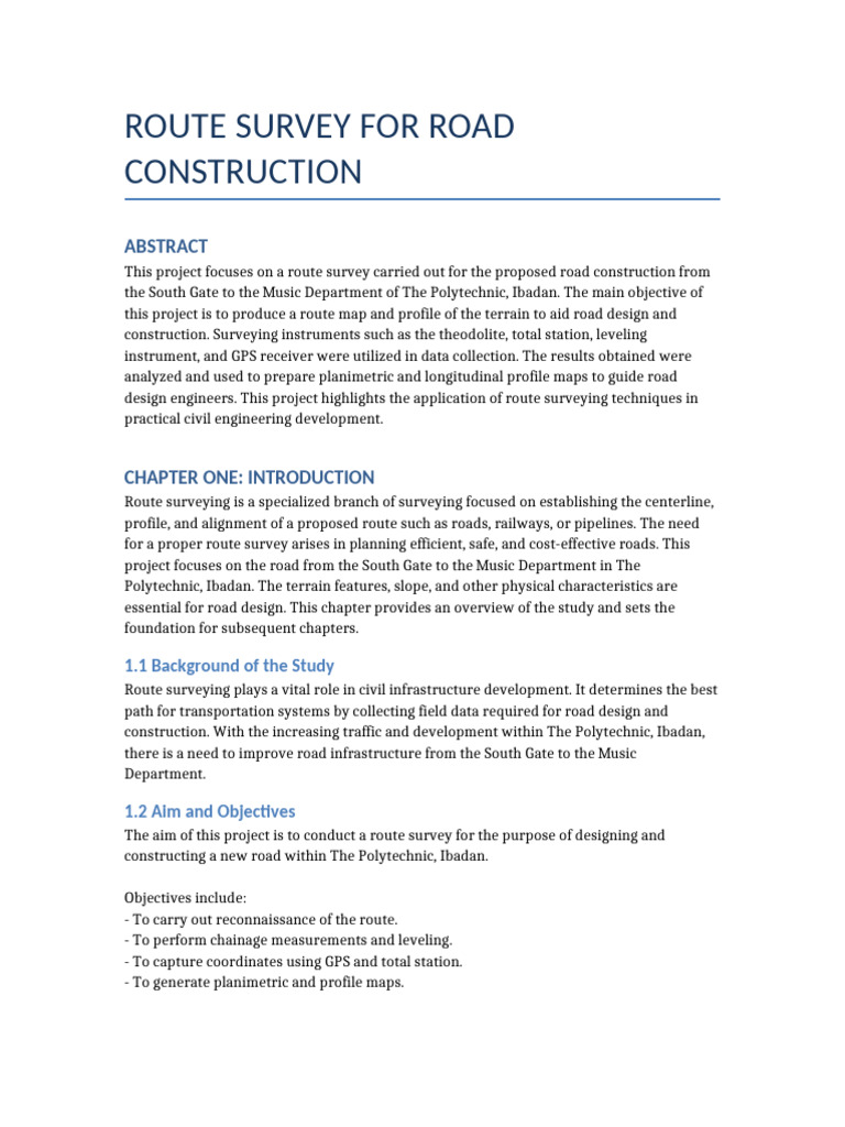 Route Survey Project ND PolyIbadan Chapter1 | PDF | Surveying | Reconnaissance