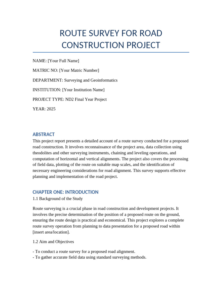Route Survey Project Report | PDF