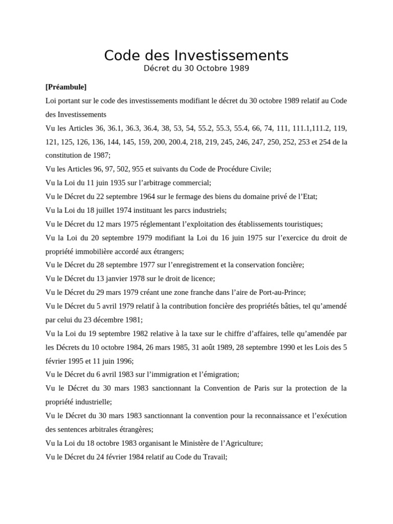 Code des Investissements en Haïti | PDF | Investir | Business