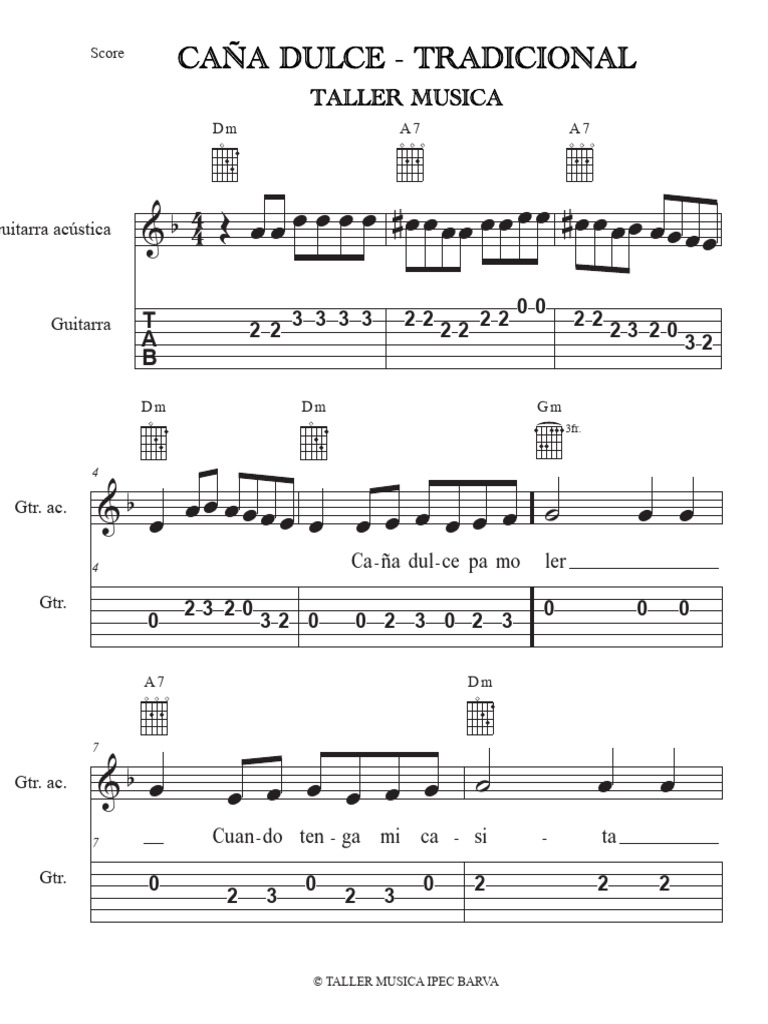CAÑA DULCE - TALLER MUSICA IPEC BARVA: ACORDES Y LETRA - Score | PDF