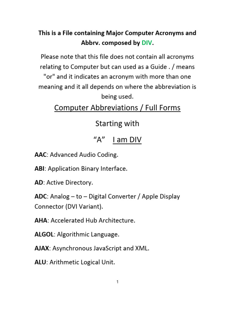 Computer Acronyms by DIV | PDF | Java (Programming Language) | Read ...