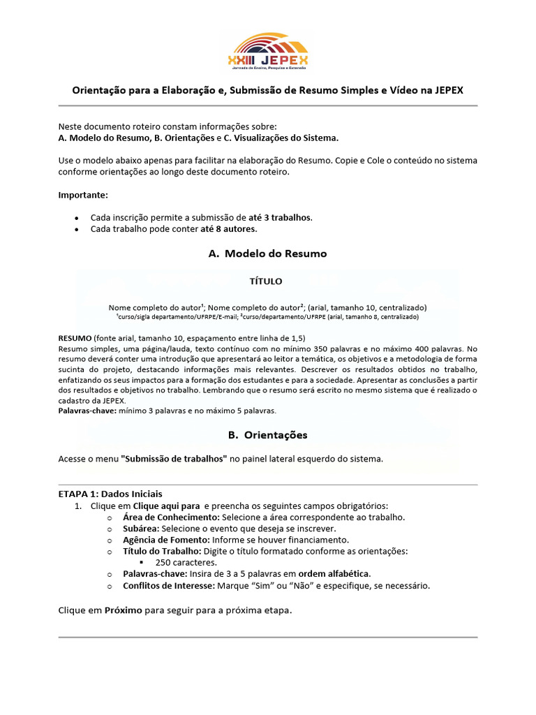 Orientação para A Elaboração E, Submissão de Resumo Simples e Vídeo Na ...