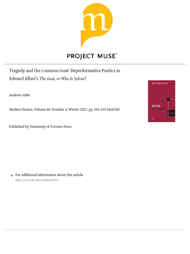Andrew Soffer Tragedy and The Common Goat. Deperformative Poetics in Albee S The Goat | PDF ...