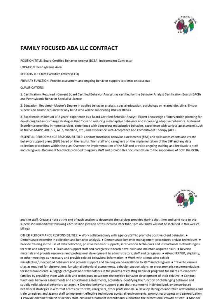 BCBA Job Description GSwitzer | PDF | Psychology | Behavioural Sciences