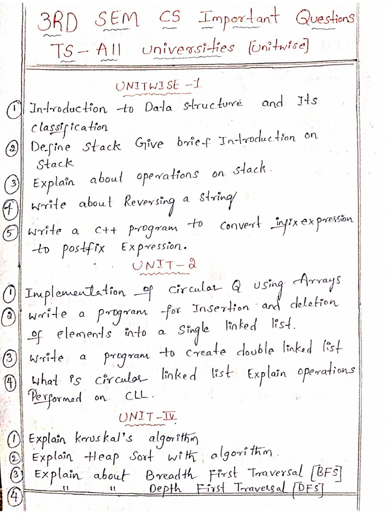 3rd Semester Computer Science Important Questions | PDF