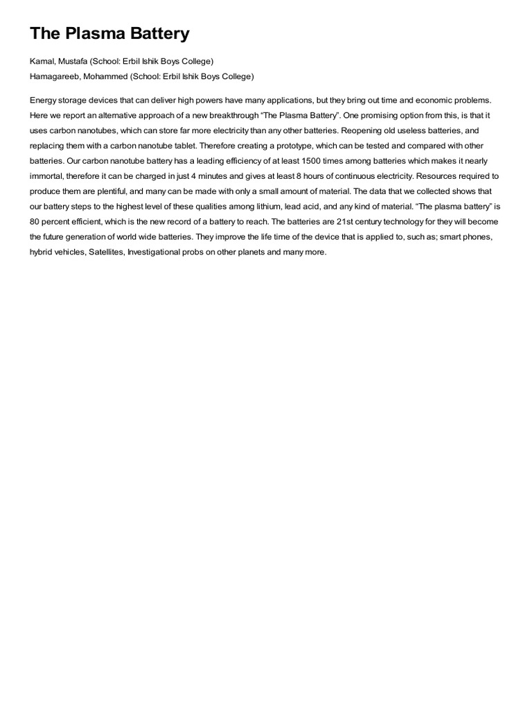 The Plasma Battery | PDF