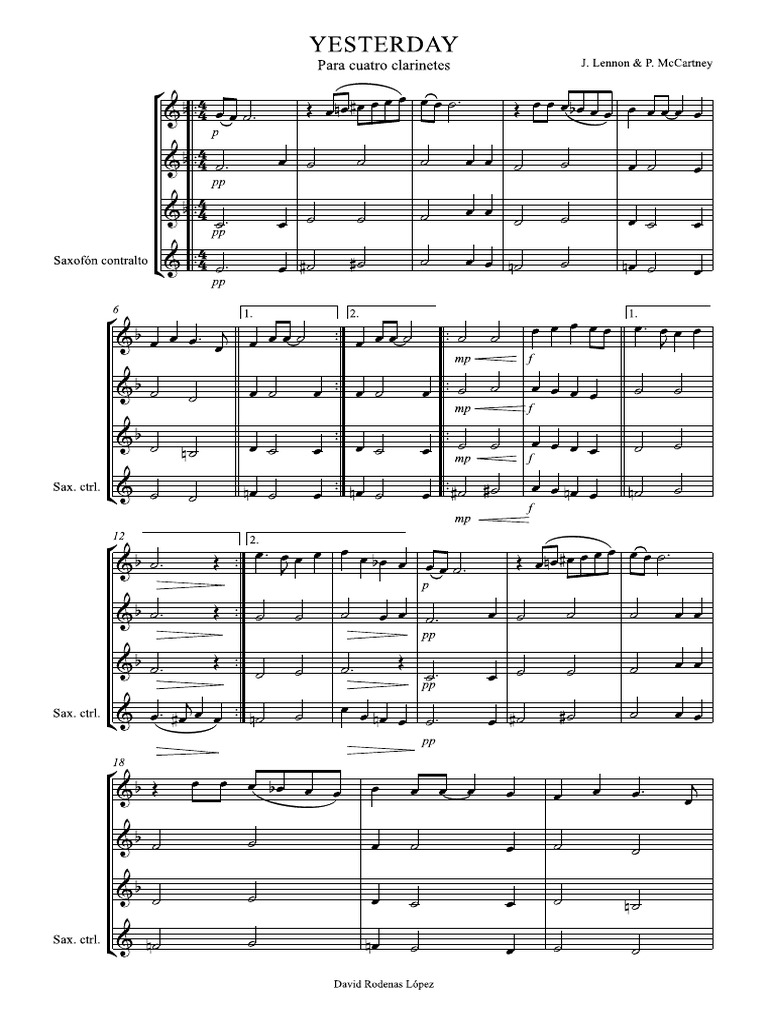 YESTERDAY Versión Melodía Clarinete | PDF