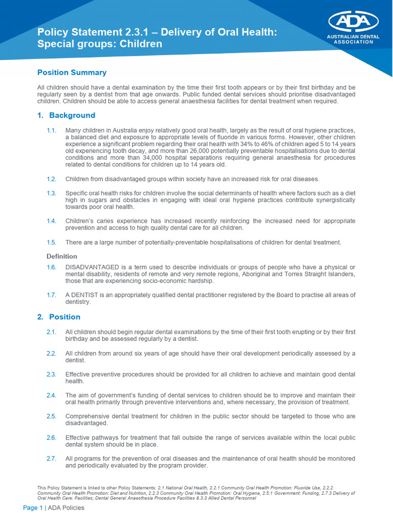 Ada Policy 2 3 1 Children | PDF | Dentistry | Dentist