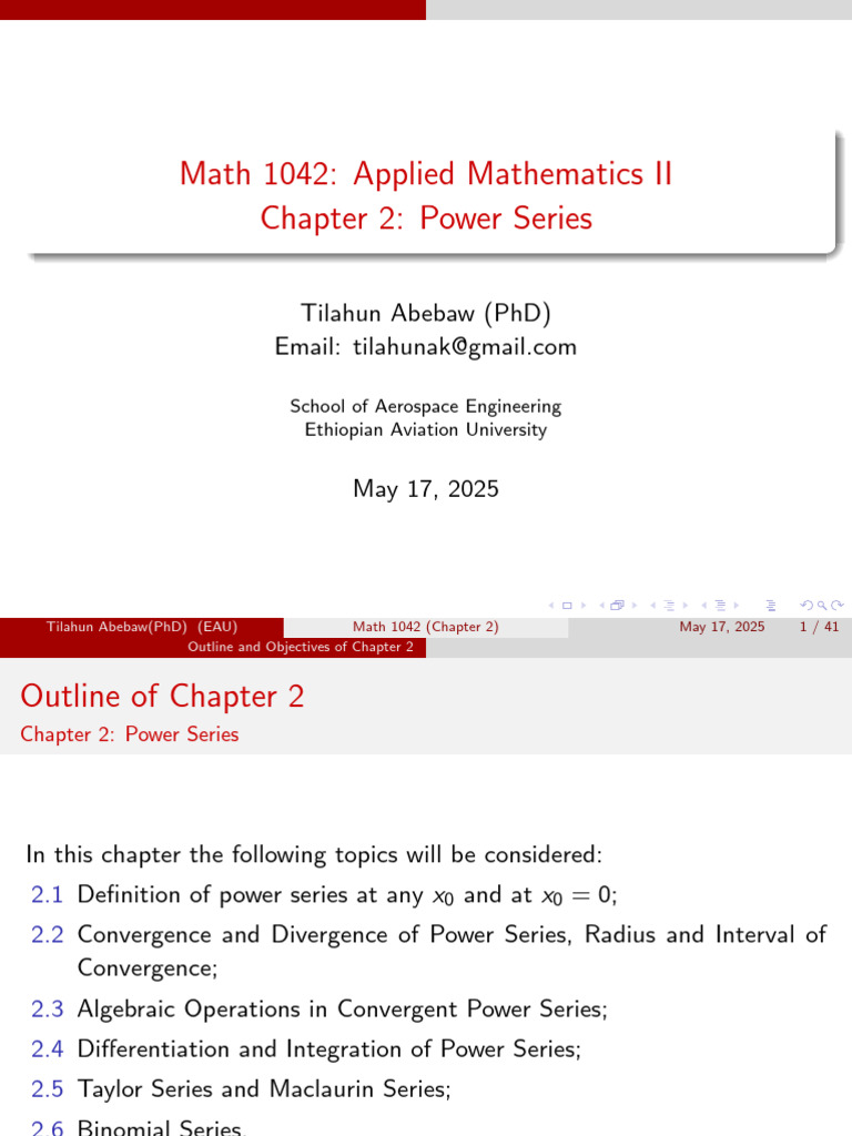 Math1042 Chap 02 Power Series May 2025 | PDF | Power Series | Mathematical Concepts