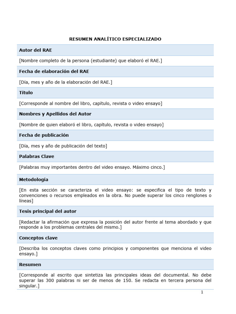 Anexo 1 - Formato RAE | PDF