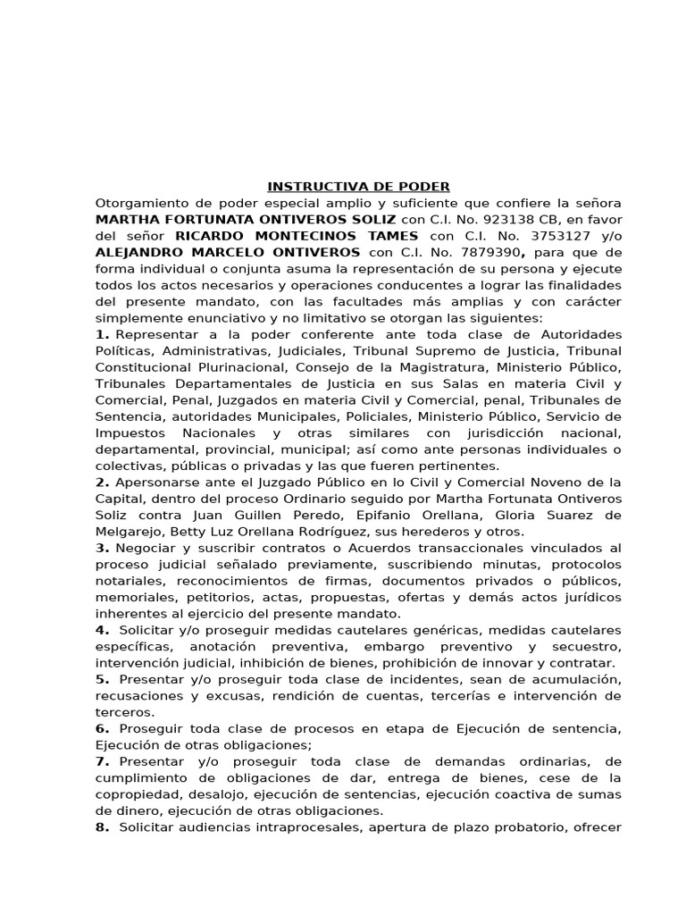 Instructiva de Poder Alejandro - Ricardo | PDF | Apelación | Mandato