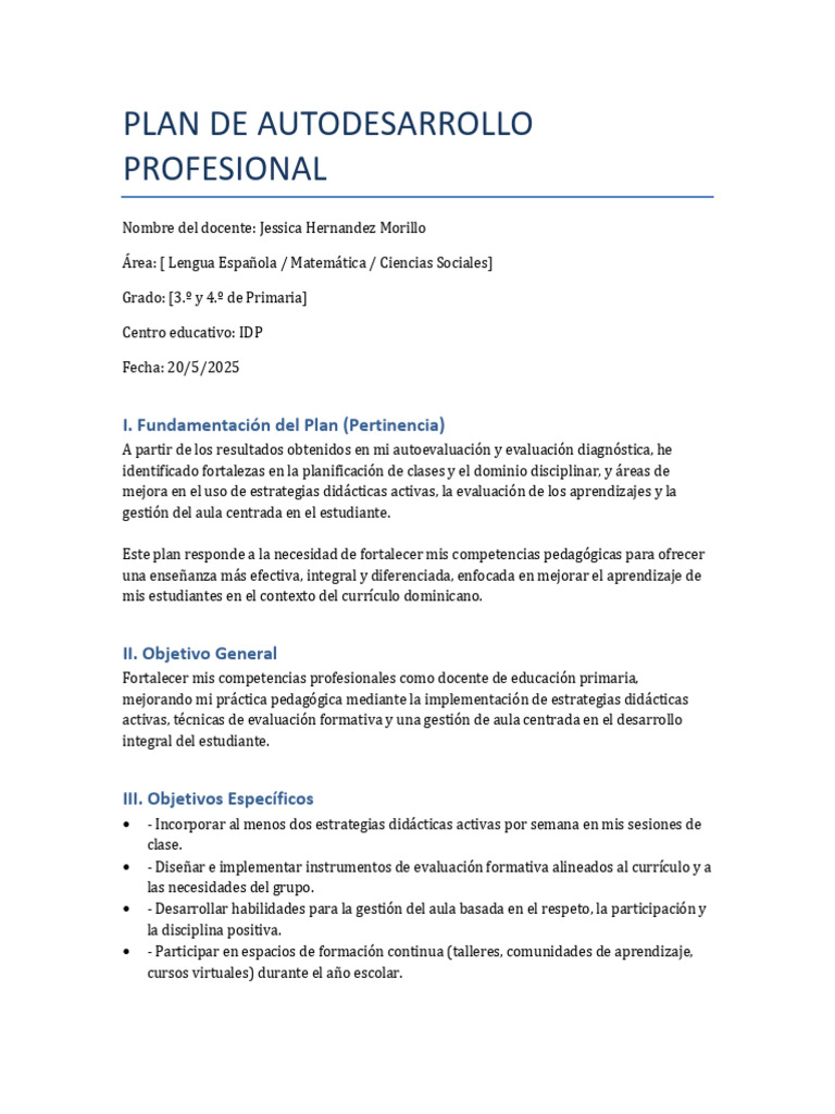 Plan de Autodesarrollo Profesional-JHM | PDF | Evaluación | Plan de estudios