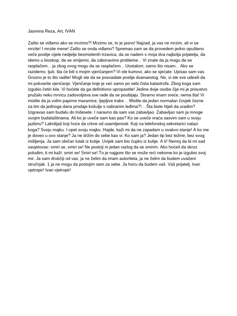 Jasmina Reza, Art, IVAN | PDF