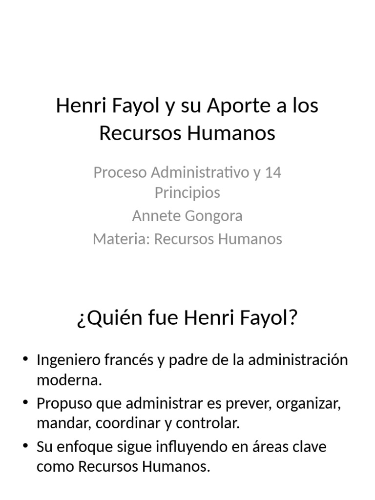 Fayol Proceso Administrativo RH | PDF