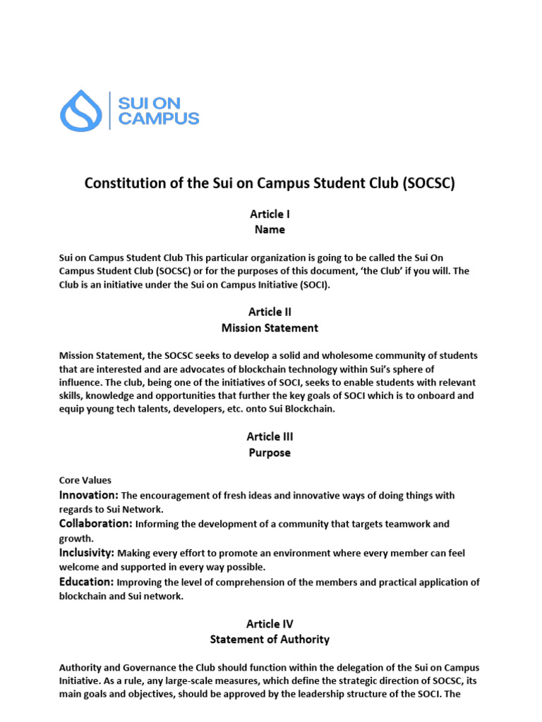 Sui on Campus Student Club Constitution | PDF | Supermajority | Social ...