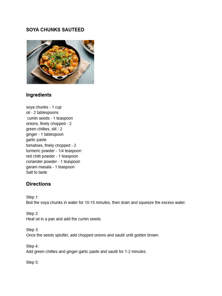 Sautéed Soya Chunks Recipe | PDF