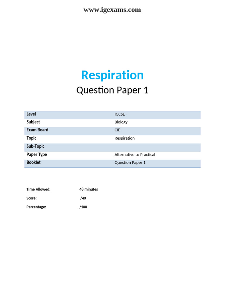 12.1 Respiration CIE IGCSE Biology Practicals QP | PDF | Yeast