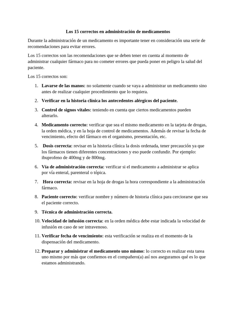 Los 15 Correctos en Administración | PDF | Medicamentos con receta ...