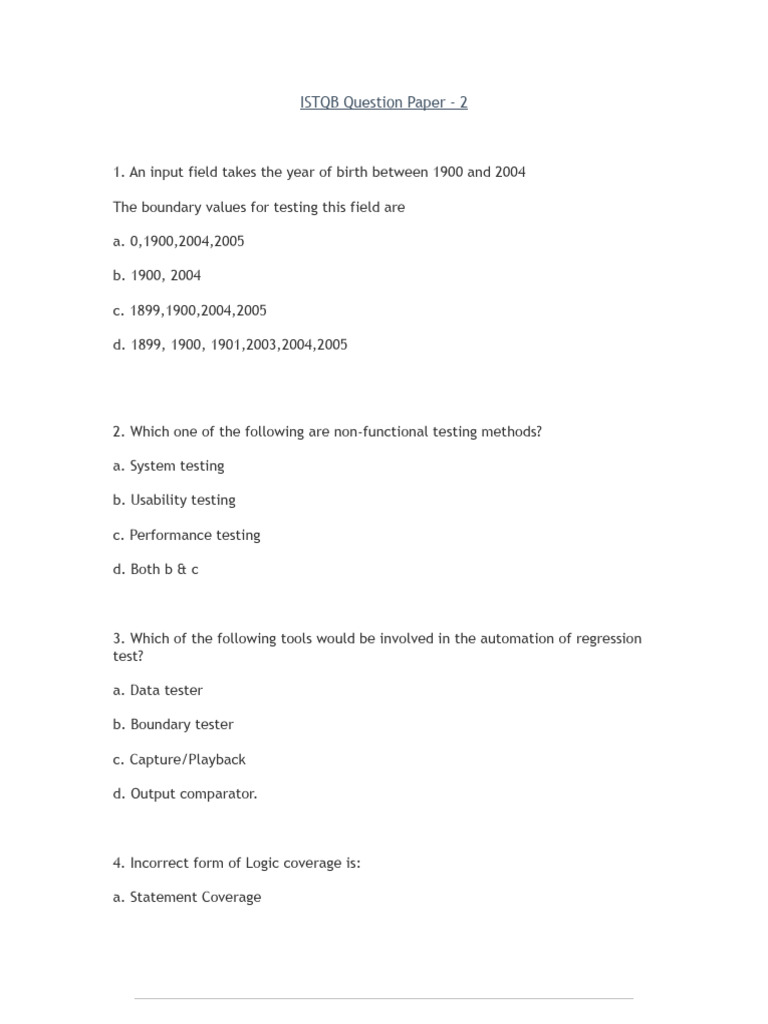 ISTQB Question Paper 2 with Answers | PDF | Software Testing | It ...
