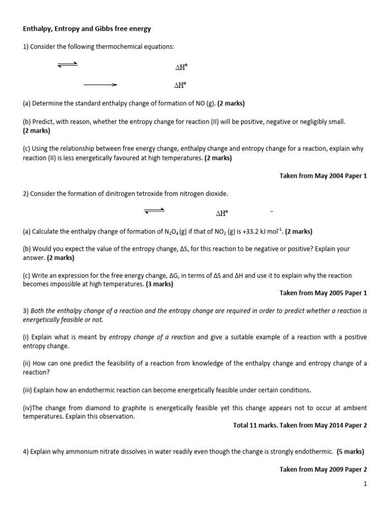 Thermodynamics: Enthalpy and Entropy Analysis | PDF | Gibbs Free Energy ...