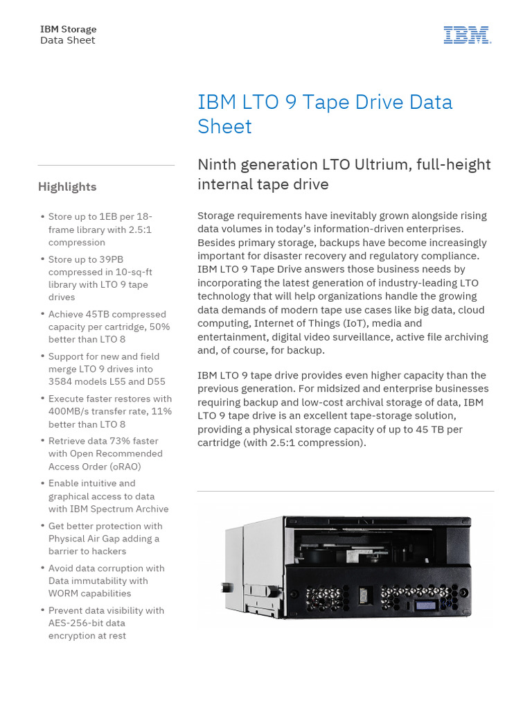 Ibm Lto 9 Tape Drive Data Sheet | PDF | Information Technology ...
