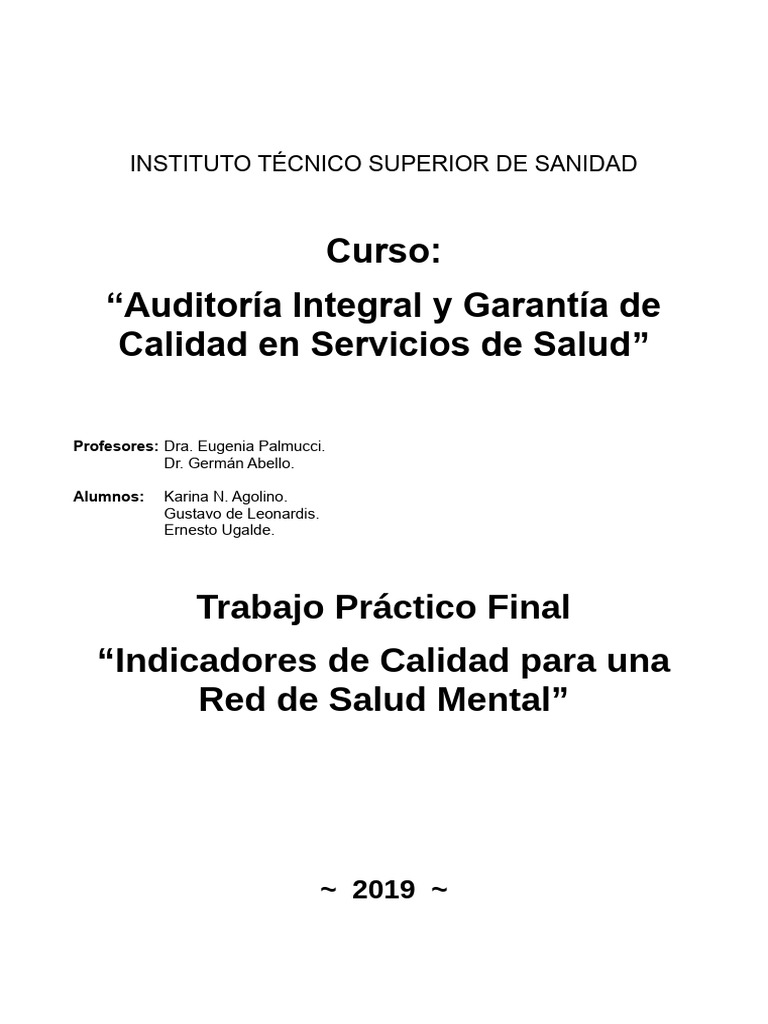 Indicadores de Calidad para Una Red de | PDF | Cuidado de la salud | Hora