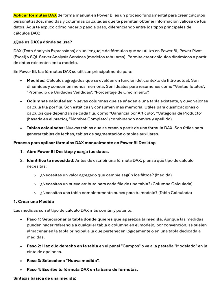 Aplicar Fórmulas DAX de Forma Manual en Power BI Es Un Proceso Fundamental para Crear Cálculos ...